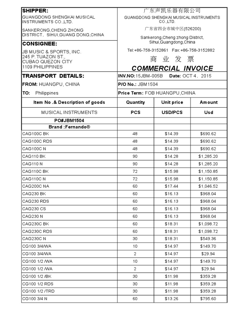 Commercial Invoice: Shipper | PDF