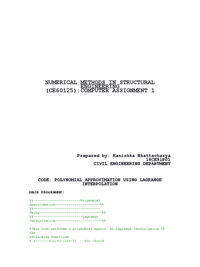 Numerical Methods in Structural Engineering (Ce60125) :computer Assignment 1 | PDF ...