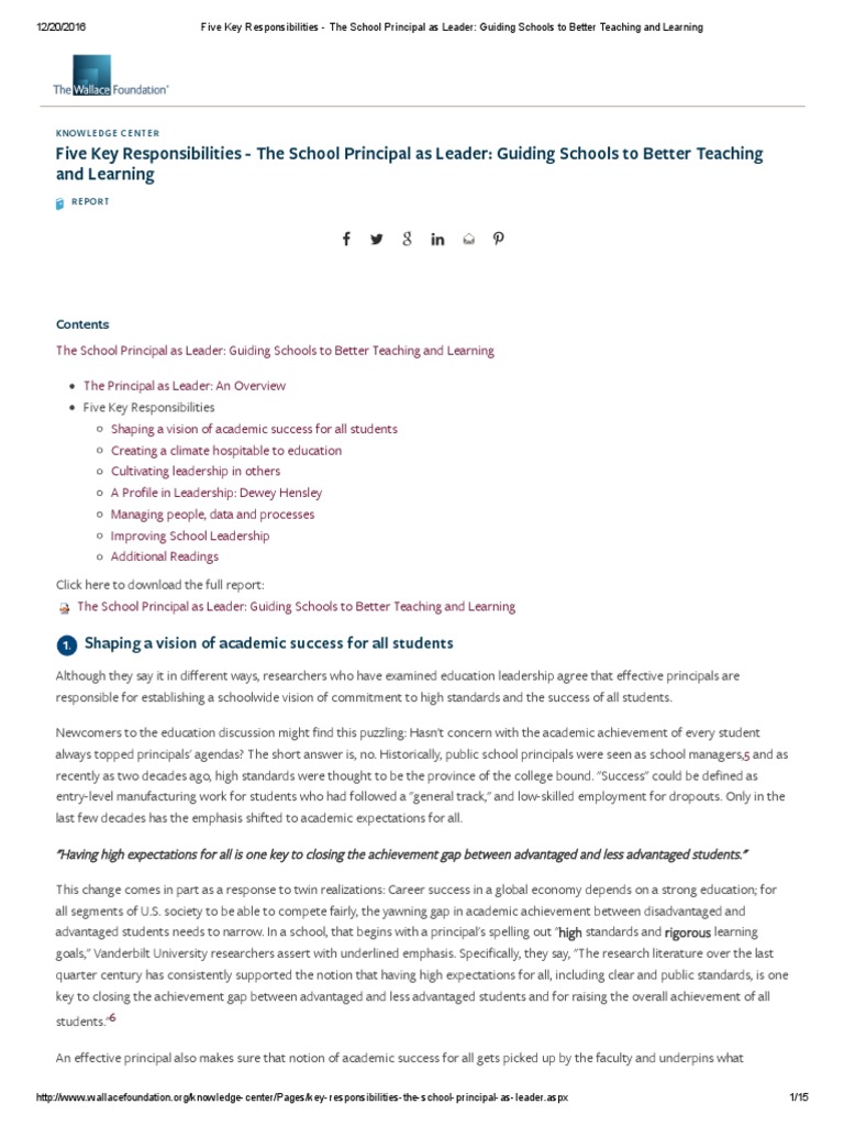 Five Key Responsibilities - The School Principal As Leader: Guiding ...