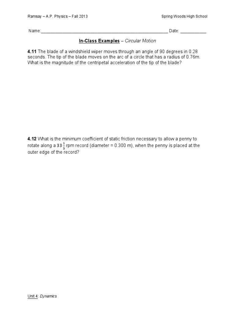 Circular Motion Practice PDF | PDF | Force | Velocity