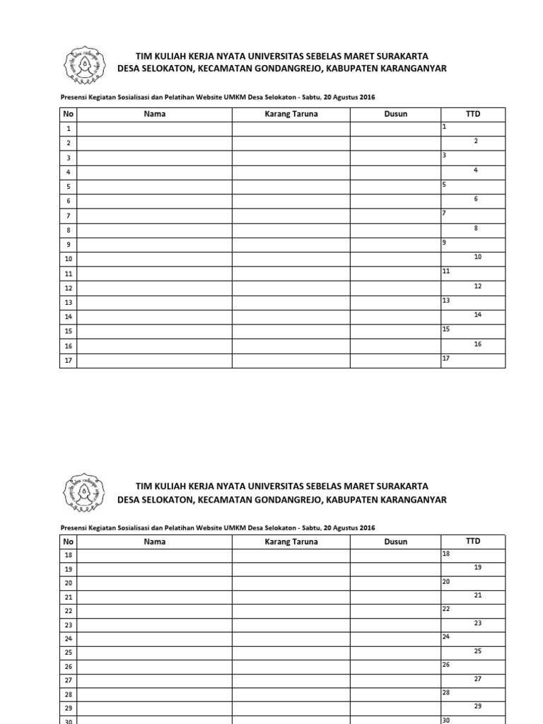 Contoh Absensi Kegiatan KKN | PDF