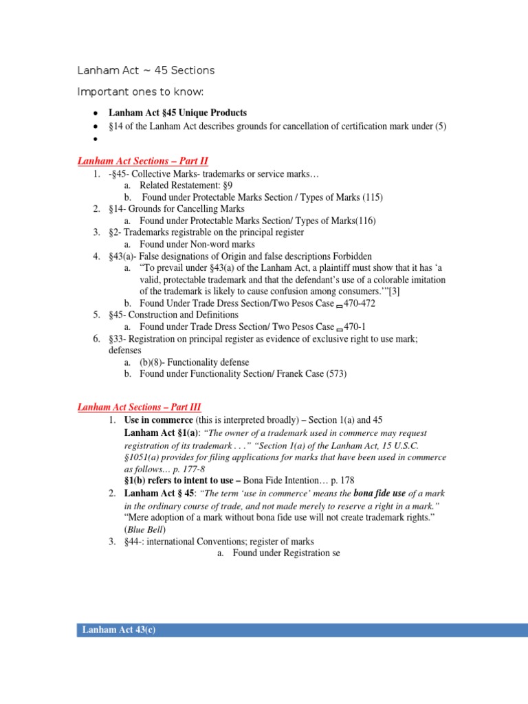Understanding the Lanham Act Sections | PDF | Lanham Act | Trade Dress
