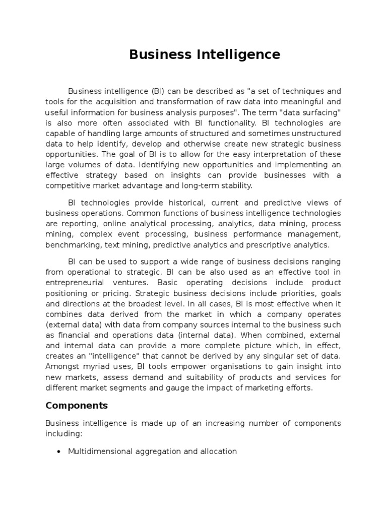 Business Intelligence: Components | PDF | Business Intelligence | Analytics