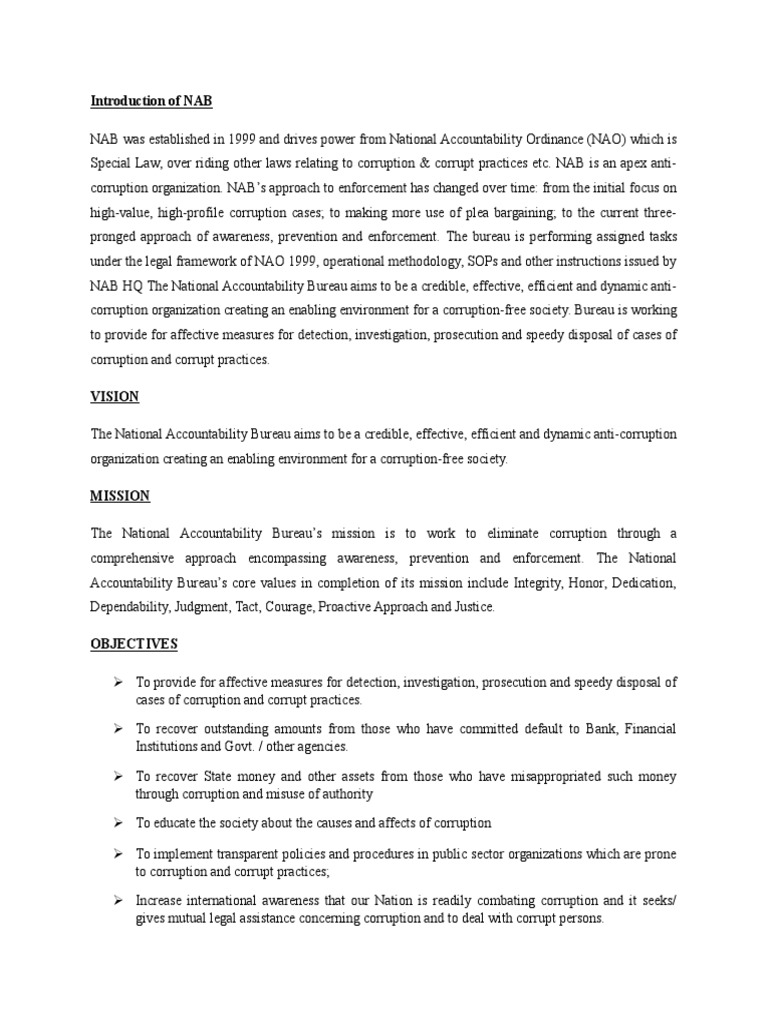 Introduction of NAB and A&P Strategy | PDF | Corruption | Government ...