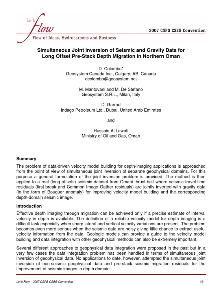 Simultaneous Joint Inversion of Seismic and Gravity Data For Long Offset Pre-Stack Depth ...