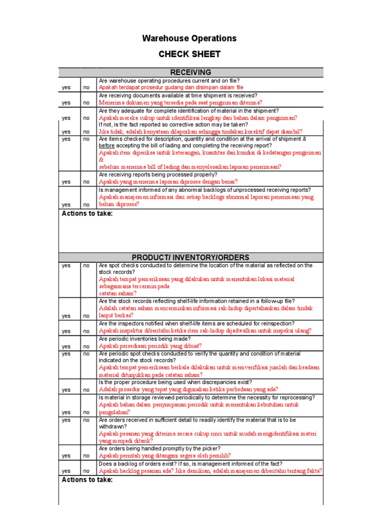 8 Operations Checklist | PDF