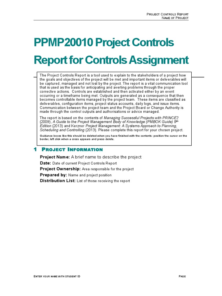 PPMP20010 Project Controls Report For Controls Assignment | PDF | Computing | Business