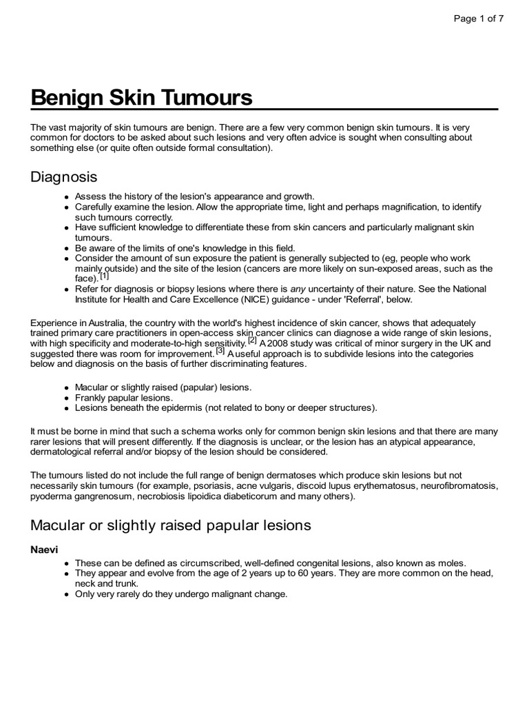 Benign Skin Tumours | PDF | Cutaneous Conditions | Melanoma