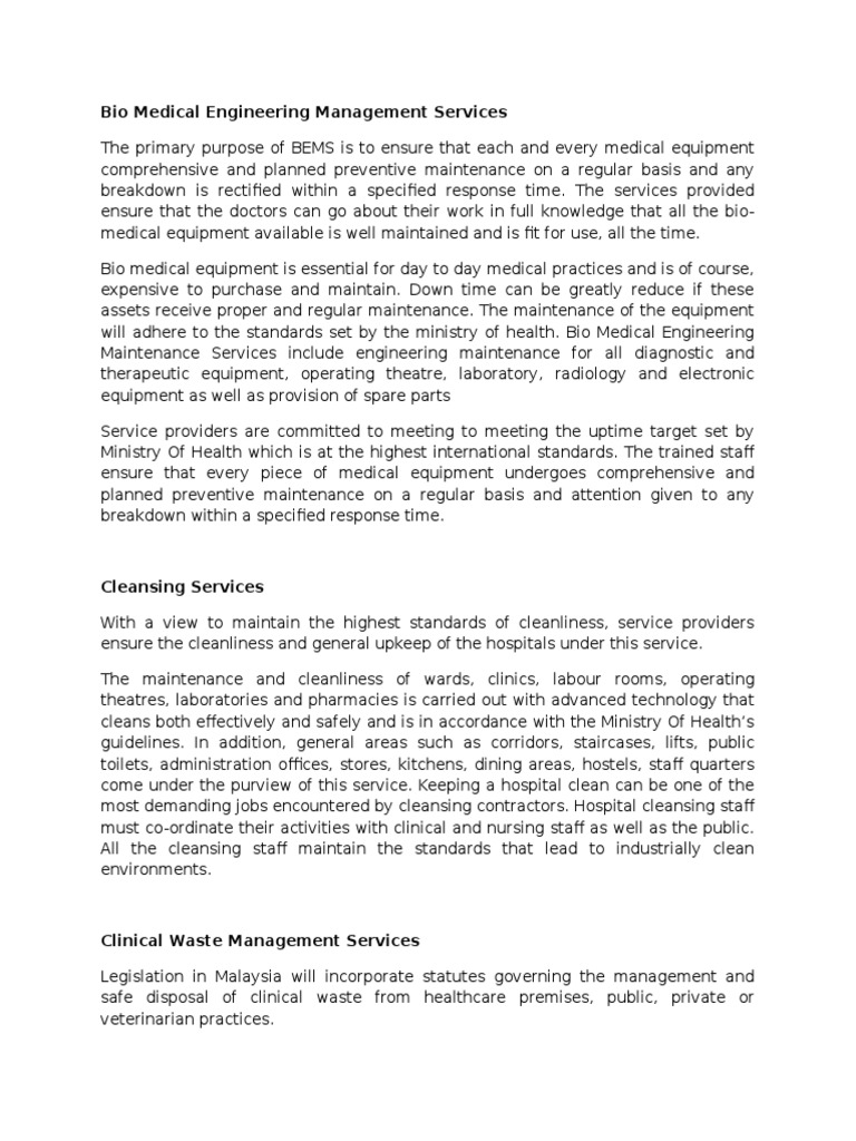 Bio Medical Engineering Management Services | PDF | Waste Management ...