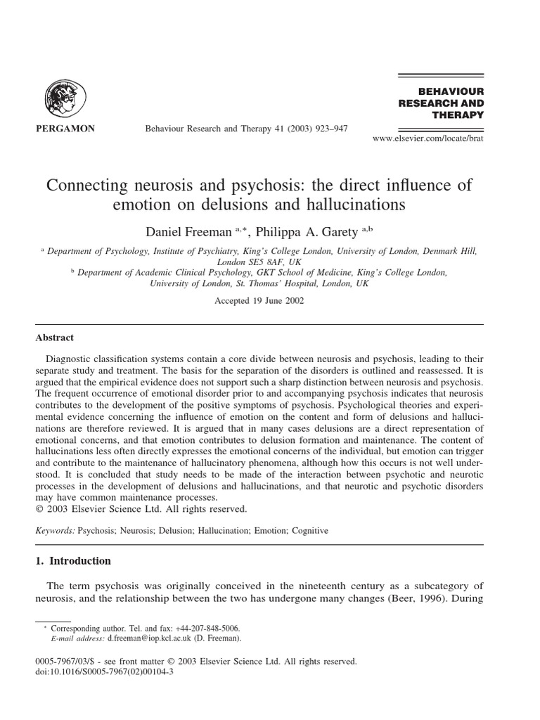 Freeman 2003 | PDF | Delusion | Paranoia