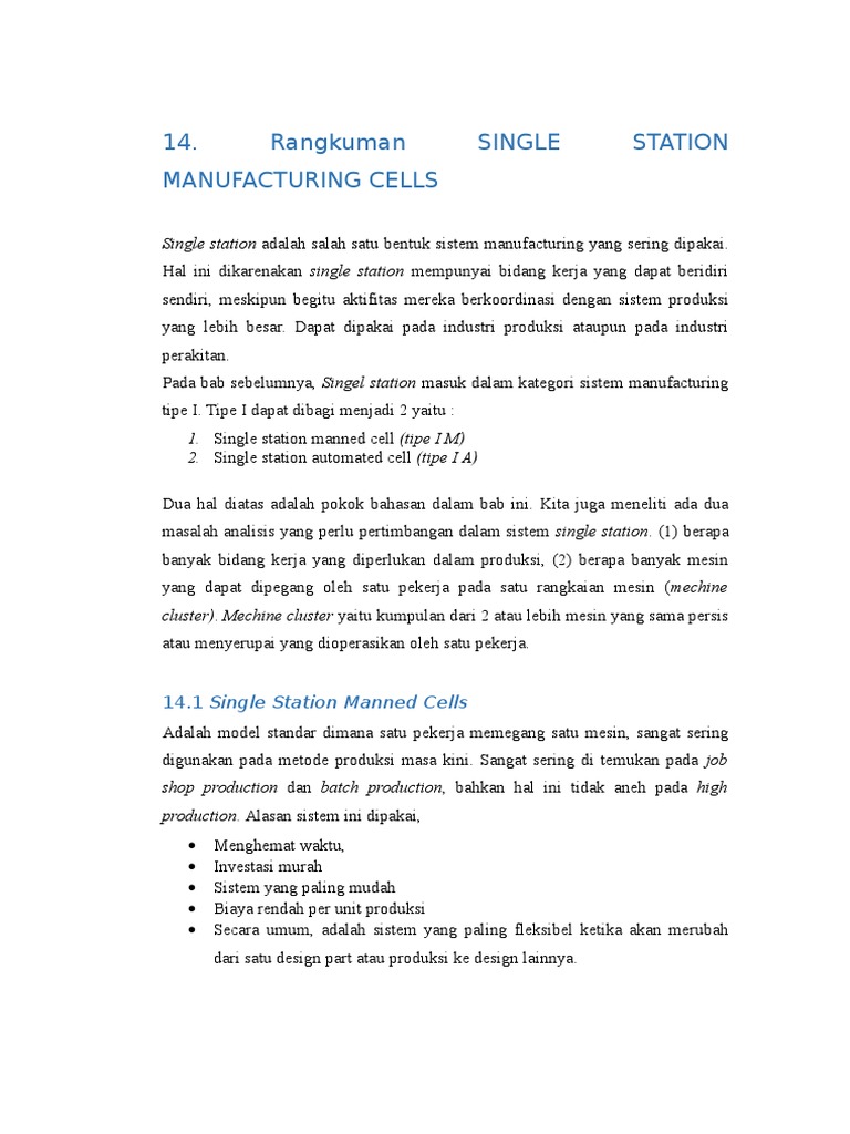 Single Station Manufacturing Cells | PDF