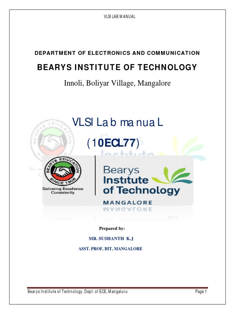 Vlsi Lab Manual (10ecl77) : Bearys Institute of Technology | PDF | Hardware Description Language ...
