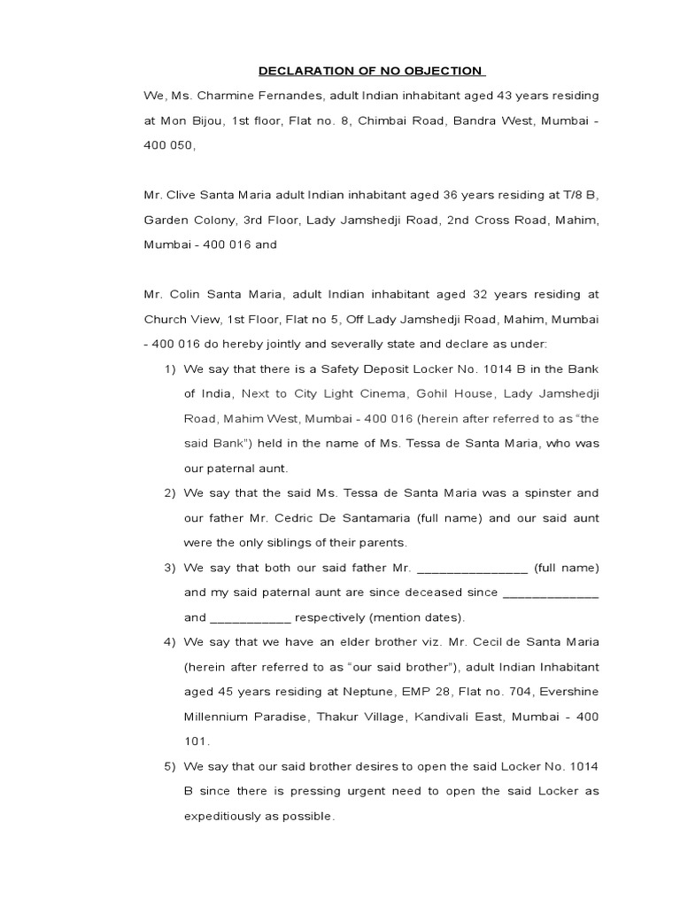 Declaration of No Objection | PDF