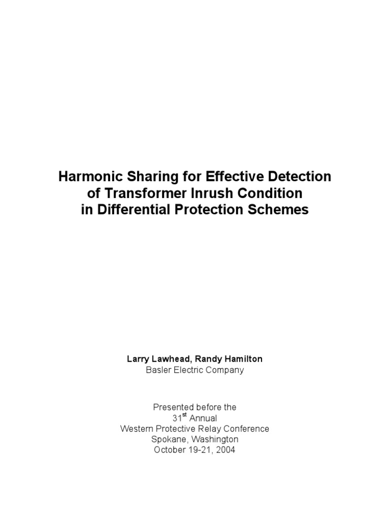 Transformer Inrush Conditions in Differential Protection Schemes PDF | PDF | Transformer | Phase ...