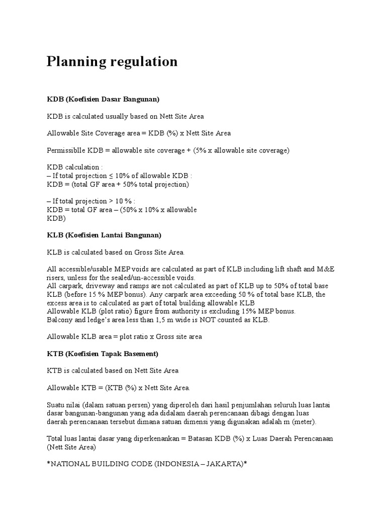 Planning Regulation: KDB (Koefisien Dasar Bangunan) | PDF ...