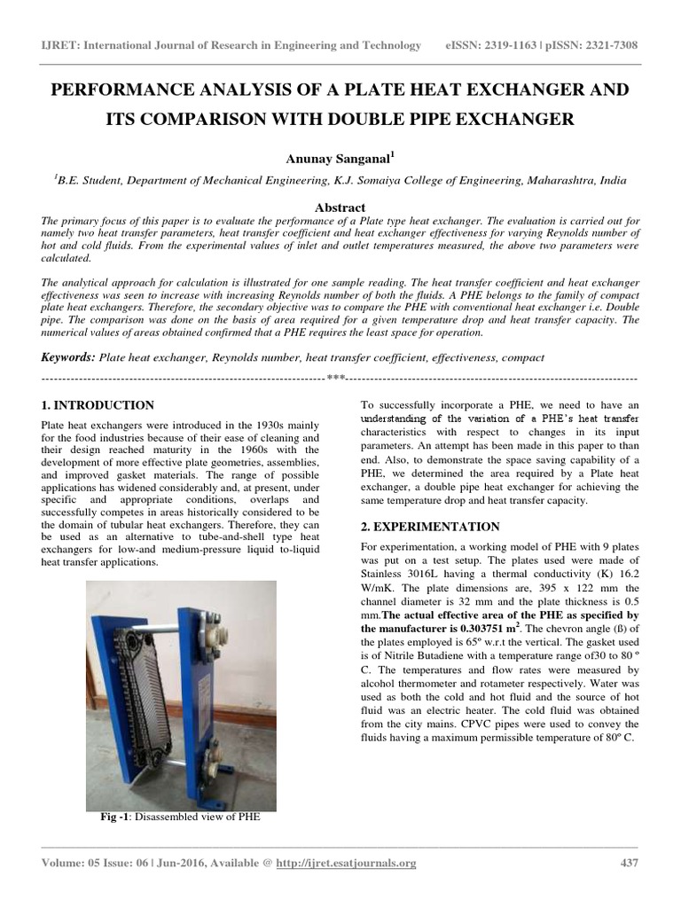 Performance Analysis of A Plate Heat Exchanger and Its Comparison With ...