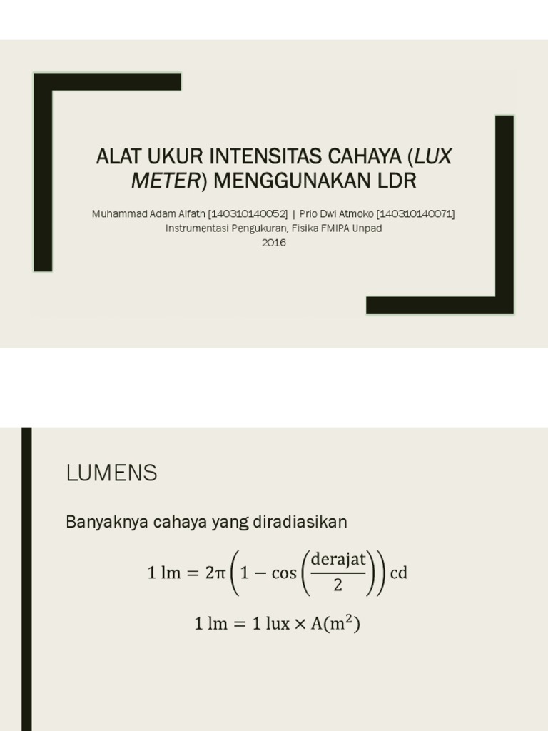 Alat Ukur Intensitas Cahaya (Lux Meter) Menggunakan LDR | PDF