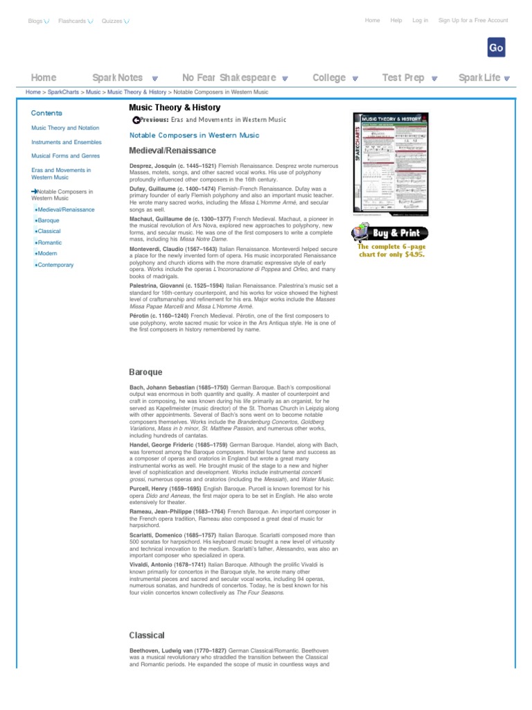 Notable Composers in Western Music: SparkCharts | PDF | Classical ...