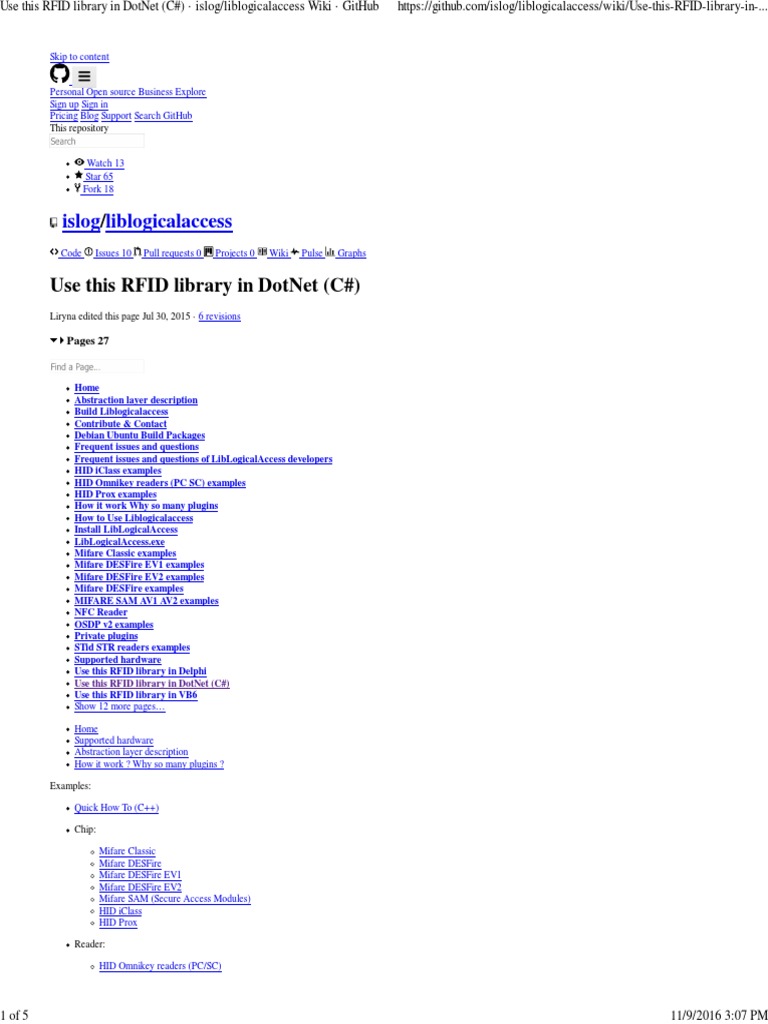 Use This RFID Library in DotNet (C#) Islog - Liblogicalaccess Wiki GitHub | PDF | Component ...