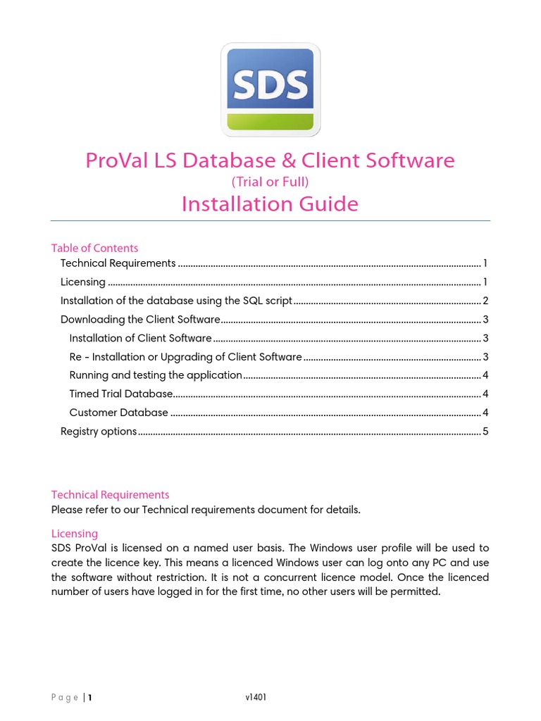 SDS ProVal Installation Guide Client & Database Q4 2015 PDF | PDF ...