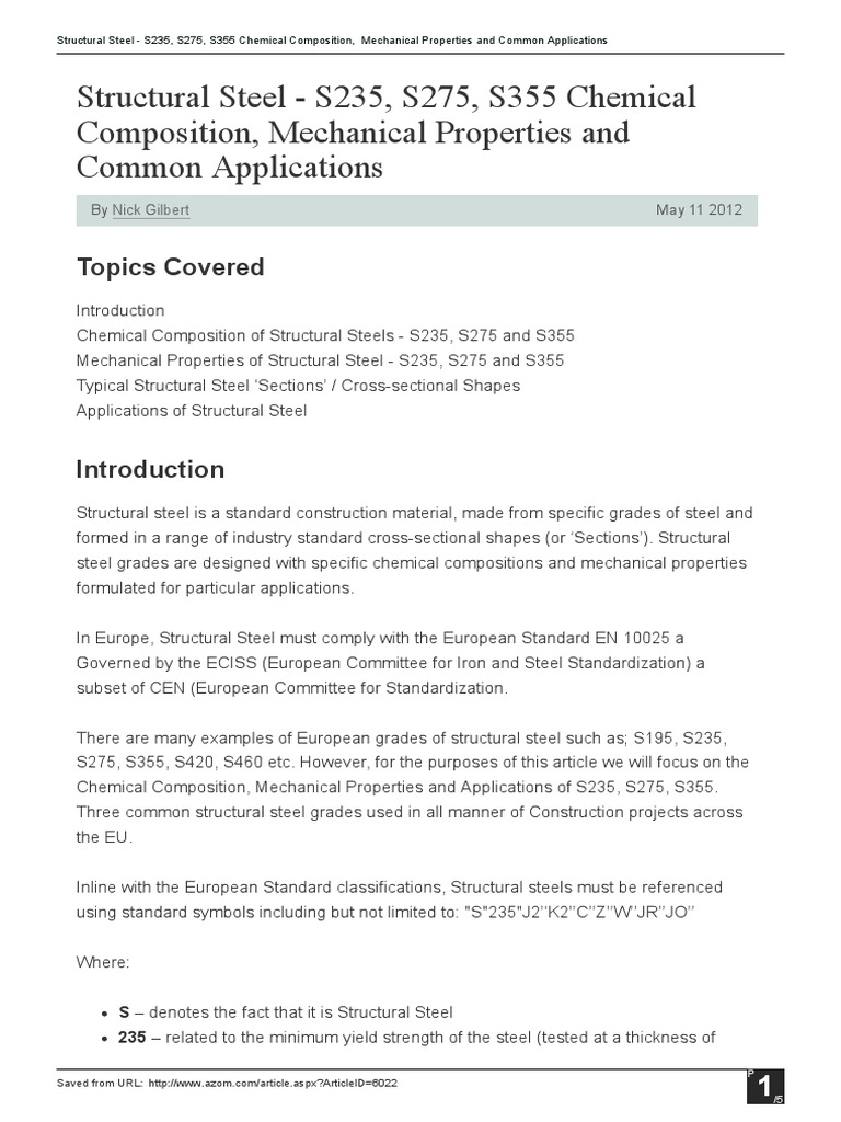 Structural Steel S235 S275 S355 Chemical Composition Mechanical ...