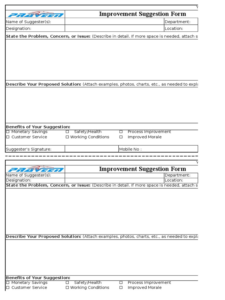 Kaizen Suggestion Form | PDF
