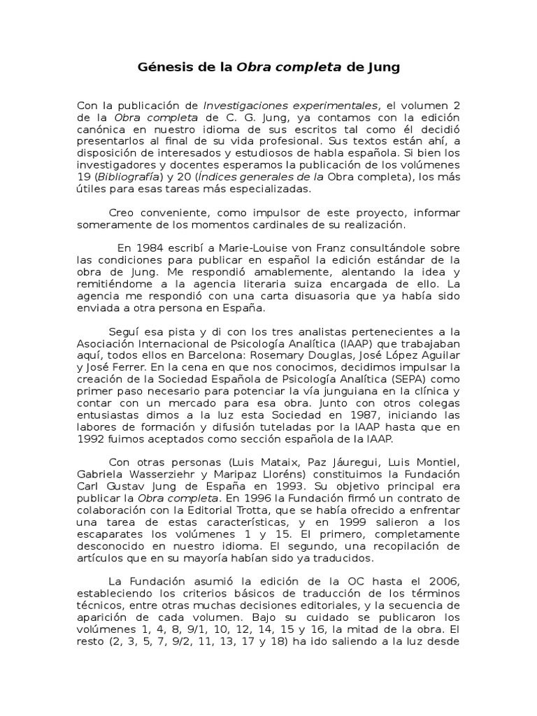 Génesis de La Obra Completa de Jung - E. Galán | PDF | Carl Jung ...