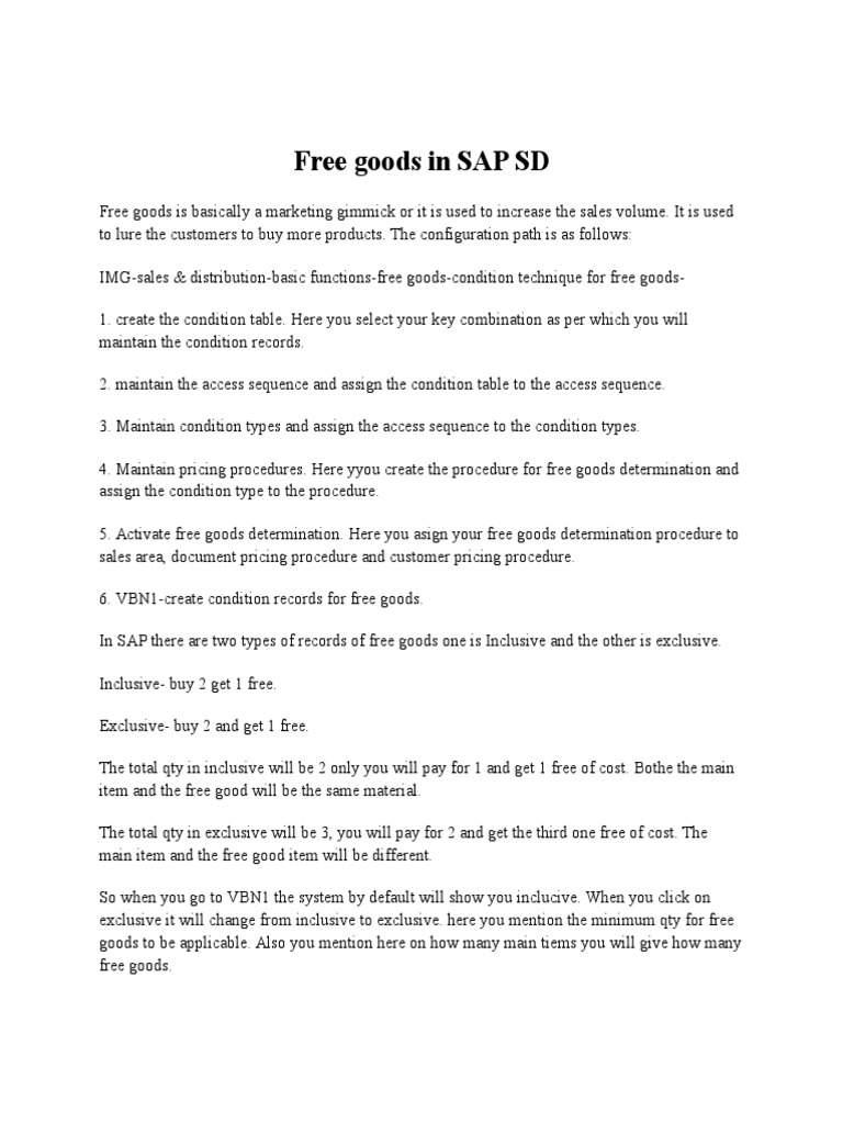 Free Goods in SAP SD | PDF | Pricing | Goods