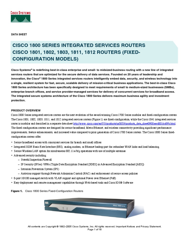Cisco 1800 Series Integrated Services Routers CISCO 1801, 1802, 1803 ...