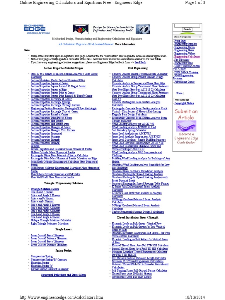 Mechanical Design, Manufacturing and Engineering Calculators and ...