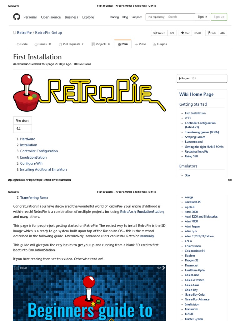 First Installation RetroPie - RetroPie-Setup Wiki GitHub PDF | PDF ...