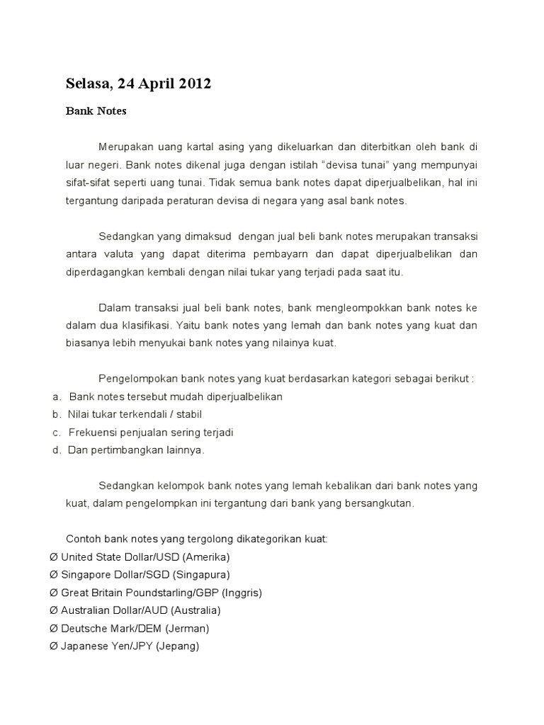 Pengertian dan Klasifikasi Bank Notes | PDF | Karier & Perkembangan