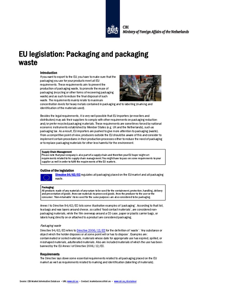 EU Legislation Packaging and Packaging Waste | Packaging And Labeling ...