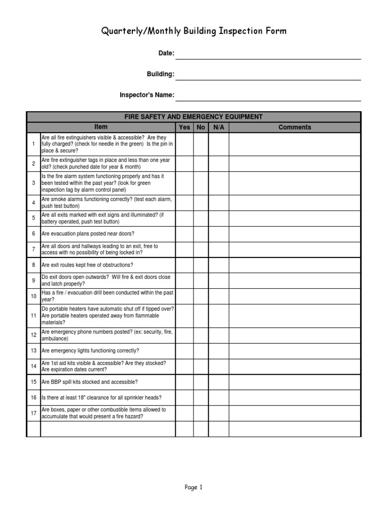 Building Inspection Form | Stairs | Elevator