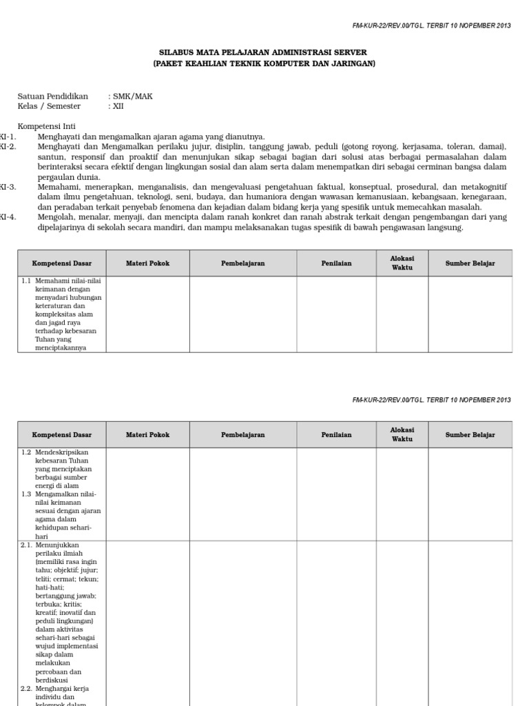 Silabus Administrasi Server Jaringan Kelas XII | PDF