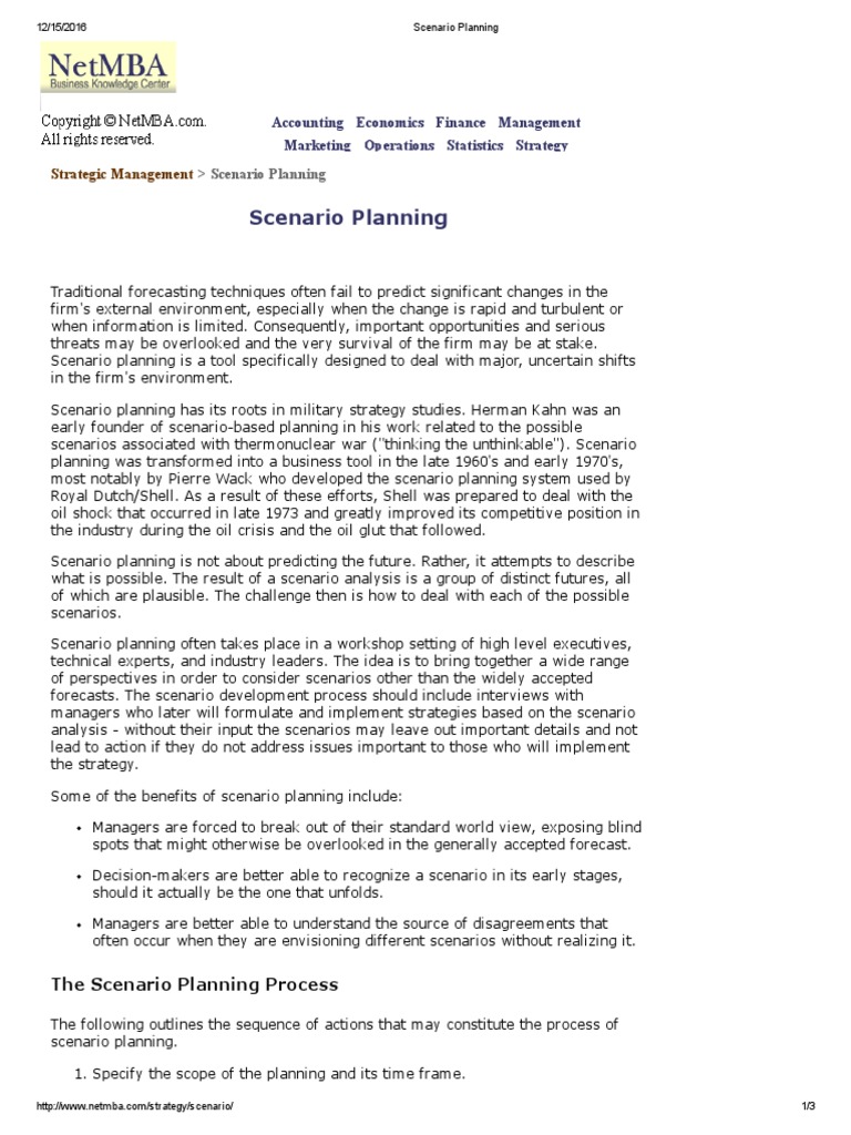 Scenario Planning | PDF | Scenario Planning | Strategic Management