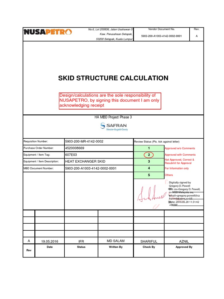 Skid Structure Calculation Rev.a - MBD - APPROVED | PDF | Strength Of ...