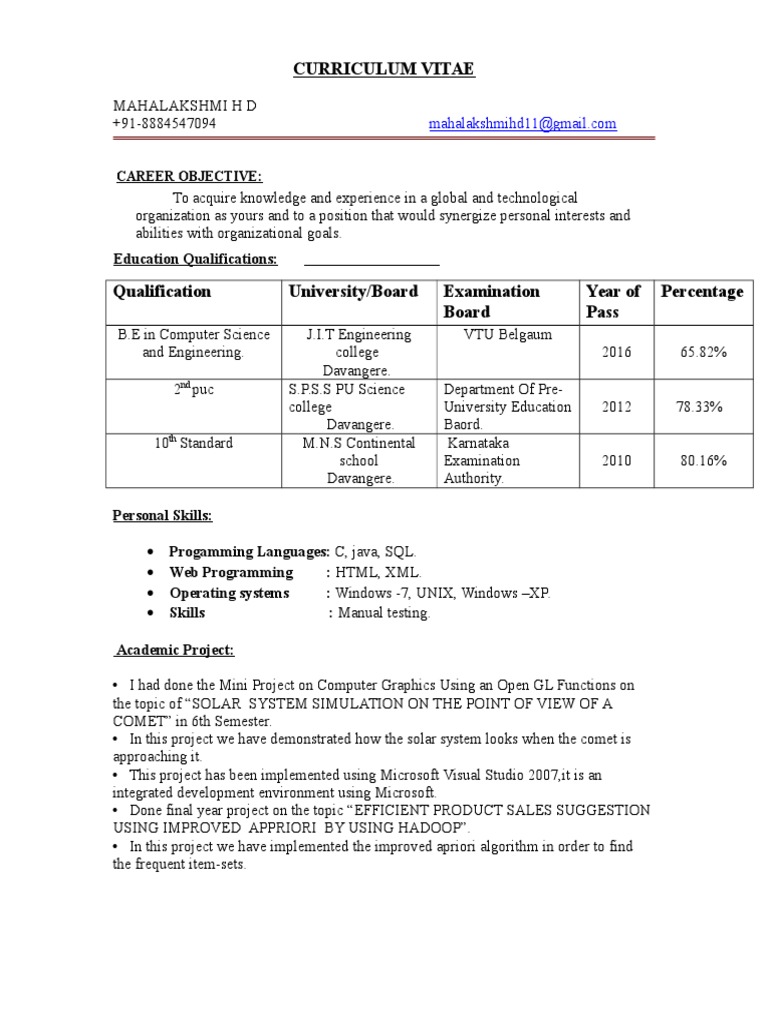 Curriculum Vitae: Career Objective | PDF | Art