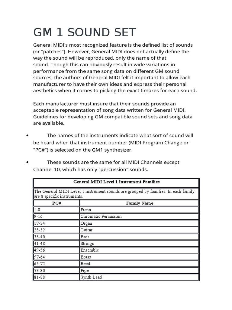 GM 1 Sound Set: General MIDI Level 1 Instrument Families | PDF | Drum ...