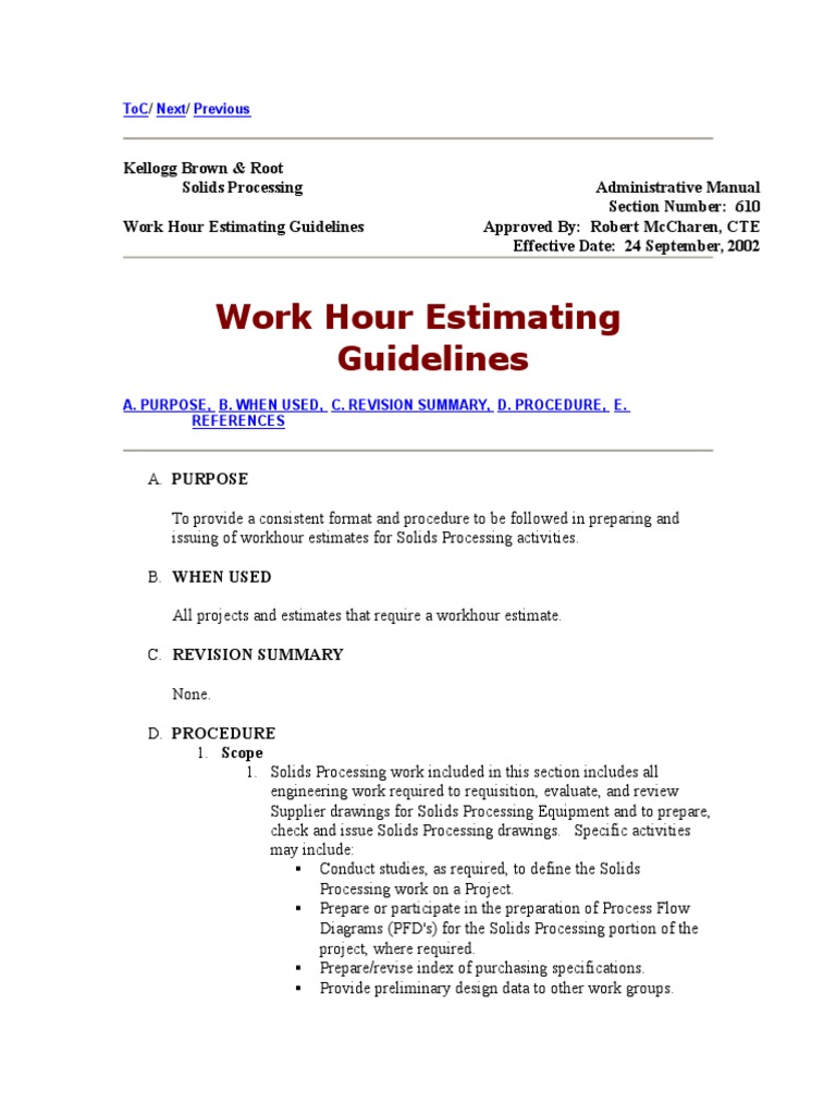 Work Hour Estimating Guidelines | PDF | Specification (Technical ...