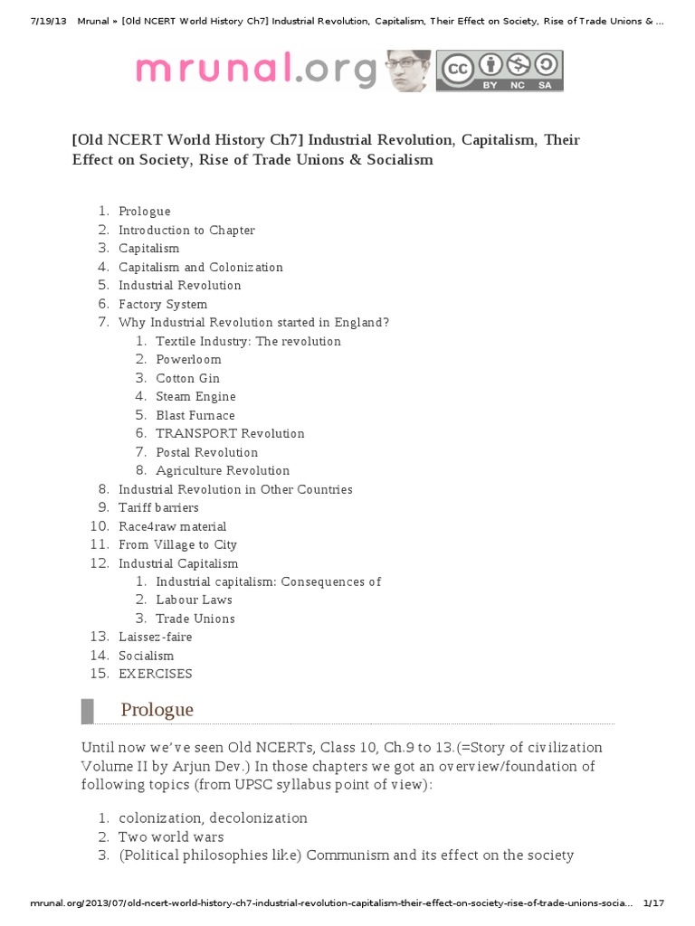 (Old NCERT World History Ch7) Industrial Revolution, Capitalism, Their ...