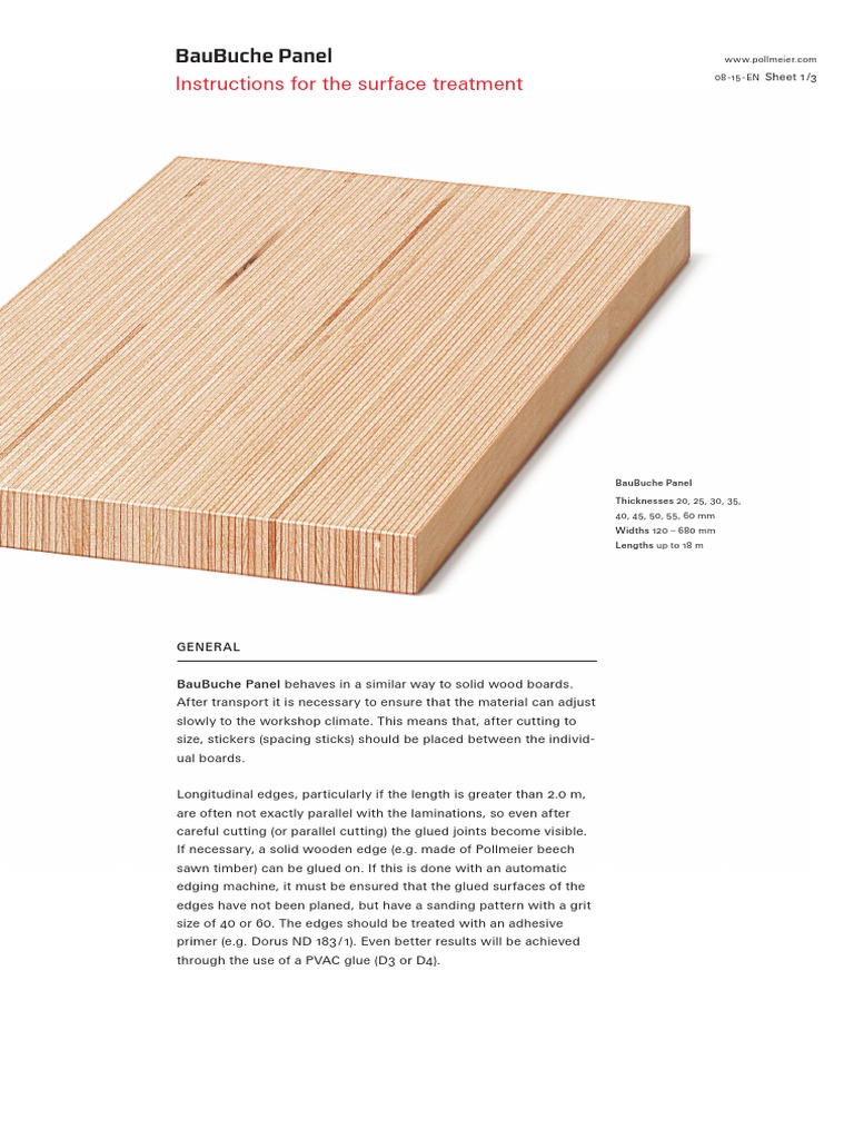 BauBuche Panel Surface Treatment Guide | PDF | Adhesive | Varnish