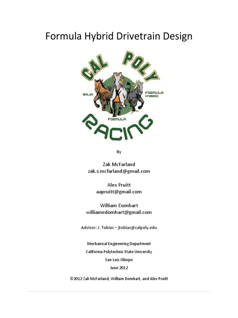 Formula Hybrid Drivetrain Design | PDF | Transmission (Mechanics) | Axle