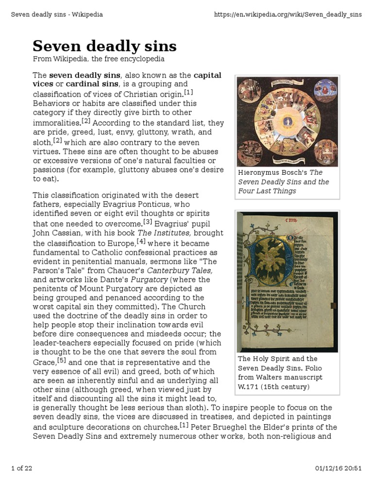 Seven Deadly Sins: Vices or Cardinal Sins, Is A Grouping and | Download ...