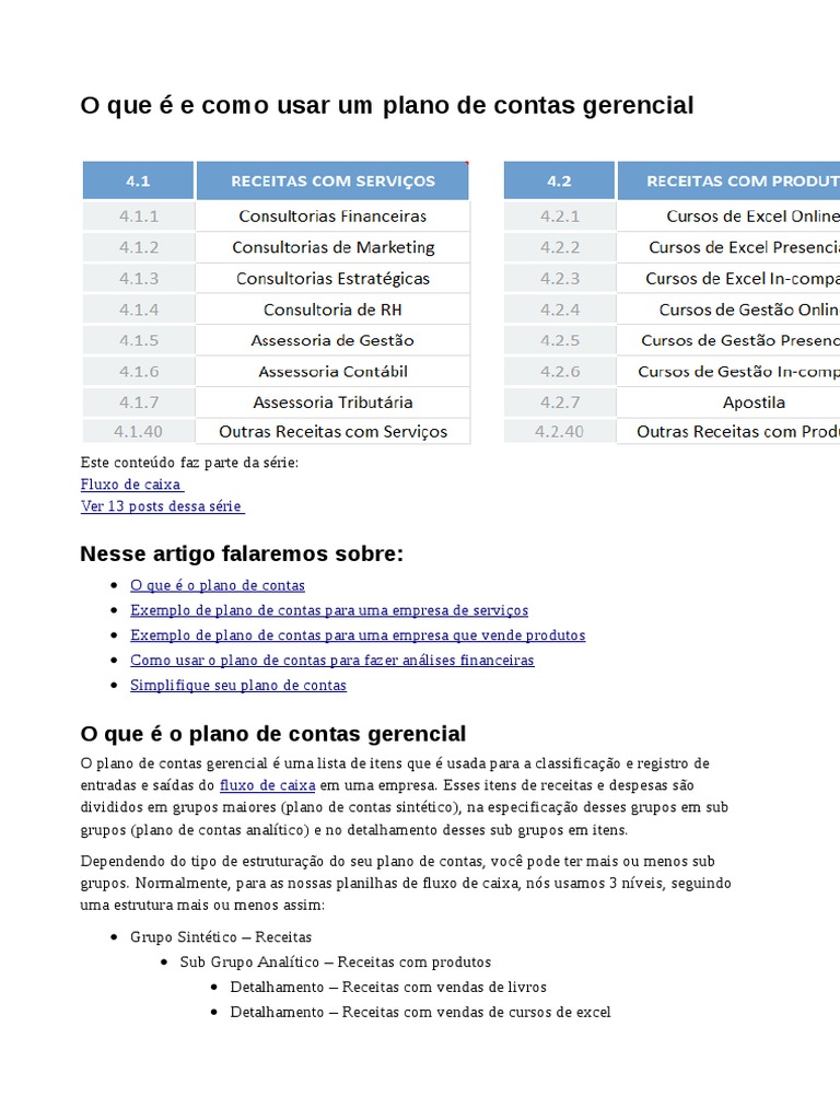 Como Usar um Plano de Contas Gerencial | PDF | Consultor | Contabilidade