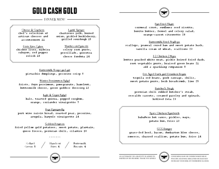 Gold Cash Gold Dinner Menu | PDF
