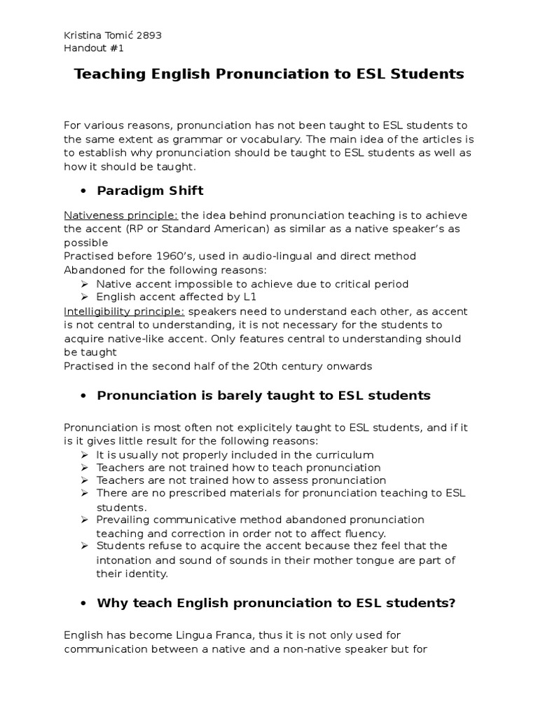 Teaching ESL Pronunciation Effectively | PDF | Accent (Sociolinguistics ...