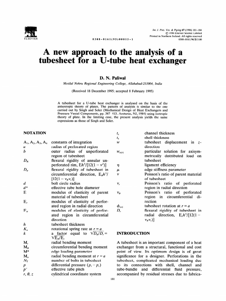 A New Approach To The Analysis of A Tubesheet For A U Tube Heat ...