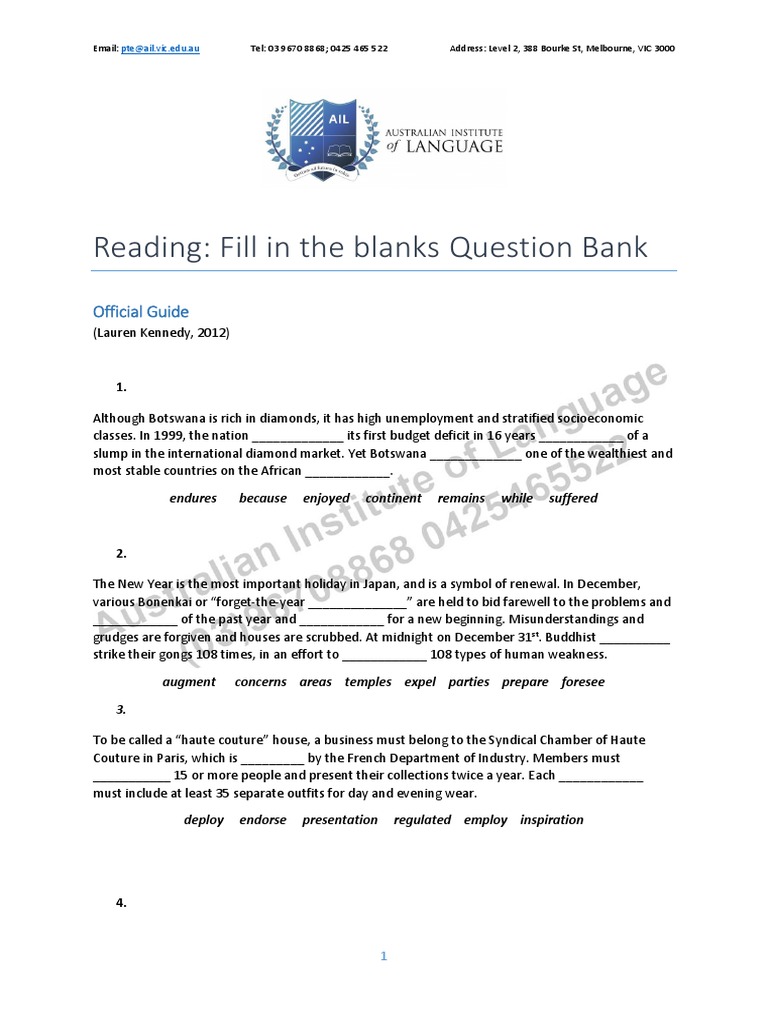 Reading Fill in The Blanks Question Bank | PDF | Autopsy | Gunpowder
