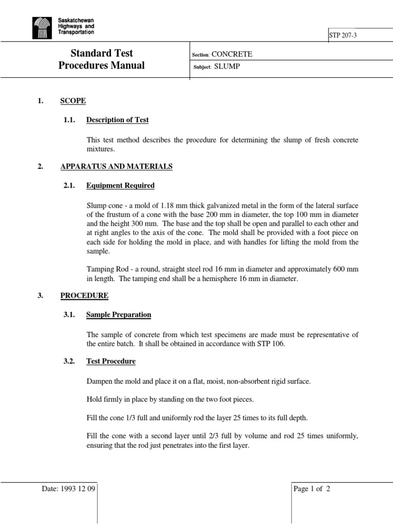 Concrete Slump Test Procedure | PDF | Concrete | Building Engineering